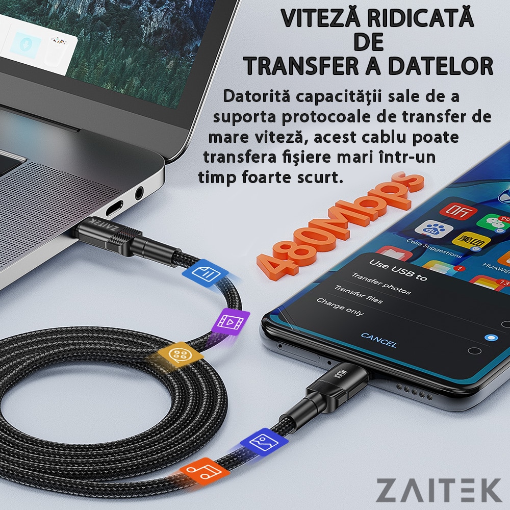 Cablu USB Type C la Type C, Incarcare Super Rapida, 100W PD ...