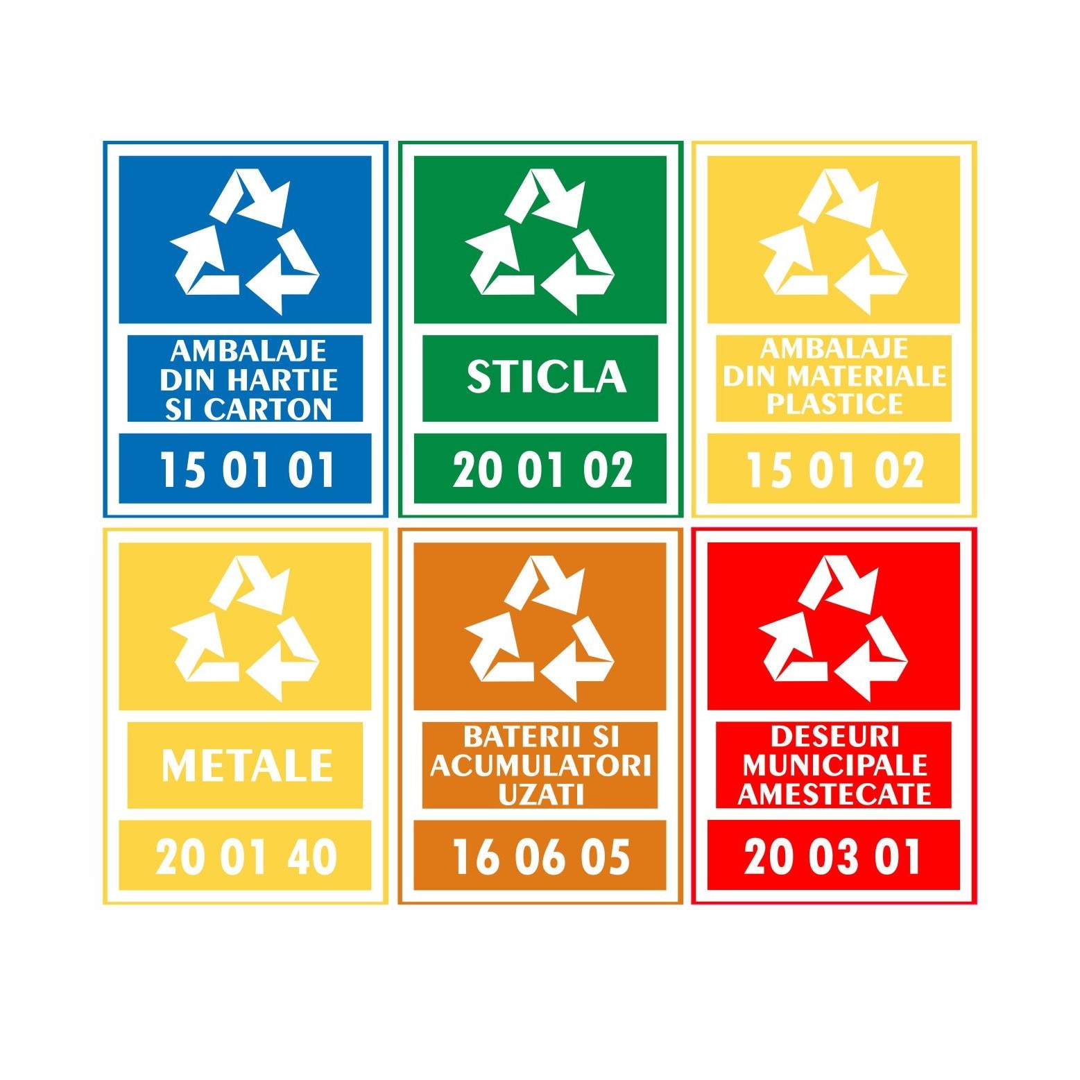 Set 6 etichete autocolante PVC reciclare/colectare selectiva 25 x 33cm ...