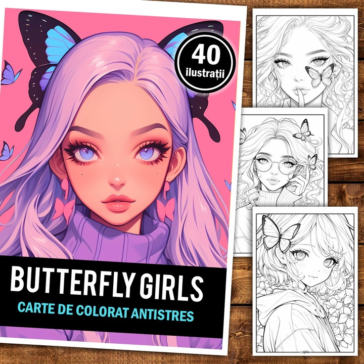 Carte de colorat pentru relaxare si antistres, 40 de ilustratii, Anime ...