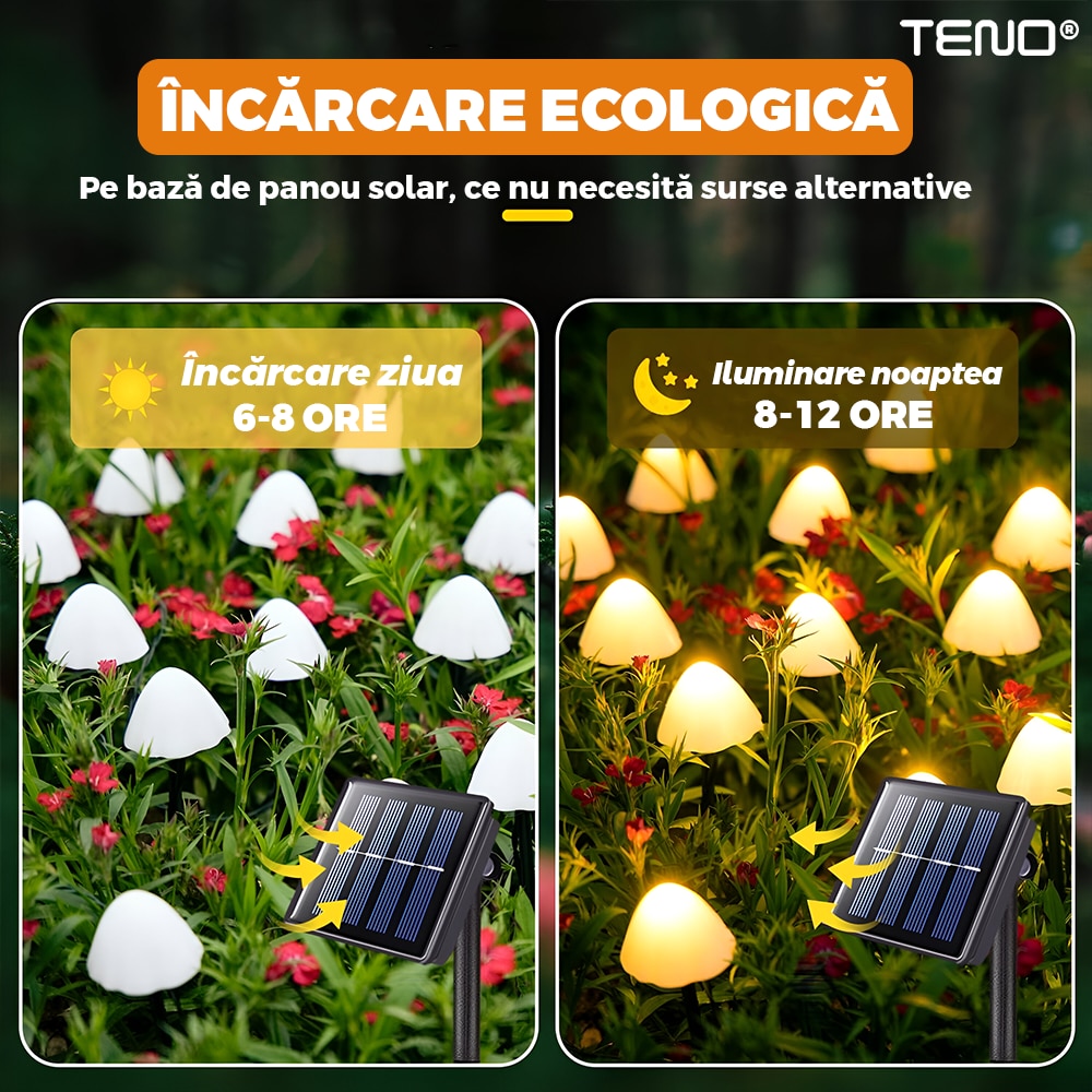 Set 10 Lampi Solare Tip Ciuperca Teno®, ghirlanda cu fixare la sol ...