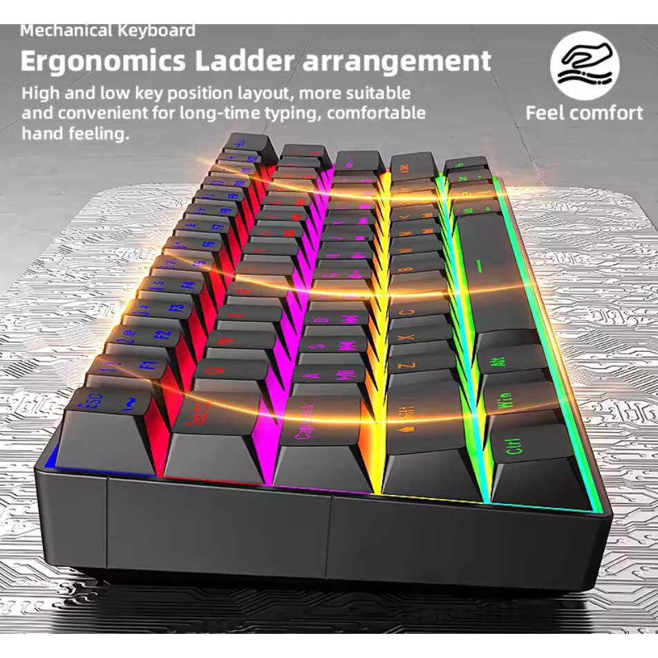Tastatura Gaming, RGB, Mecanica, Blue Switches, Cu fir USB-C, 61 taste ...
