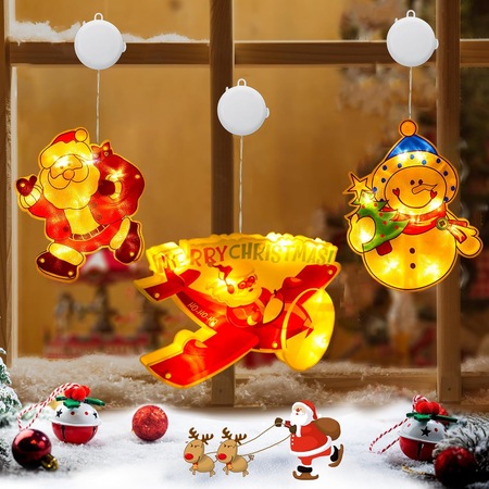 Set de 3 decoratiuni luminoase, pentru fereastra, cu ventuza, Model cu ...
