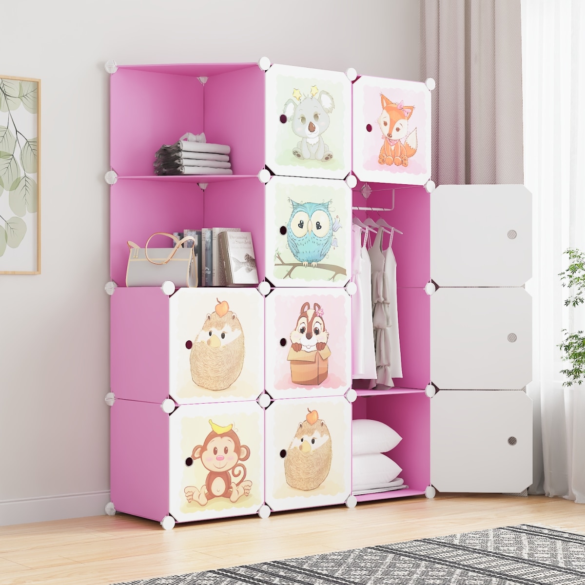 Dulap Modular, camera copii, 10 usi, Naimeed D6586, Roz, 148x110x37cm ...