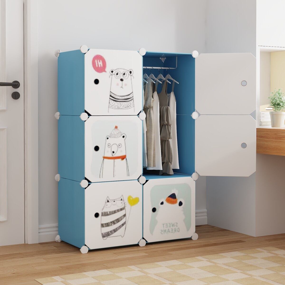 Dulap Modular, camera copii, 6 usi, Naimeed D6599, Albastru ...