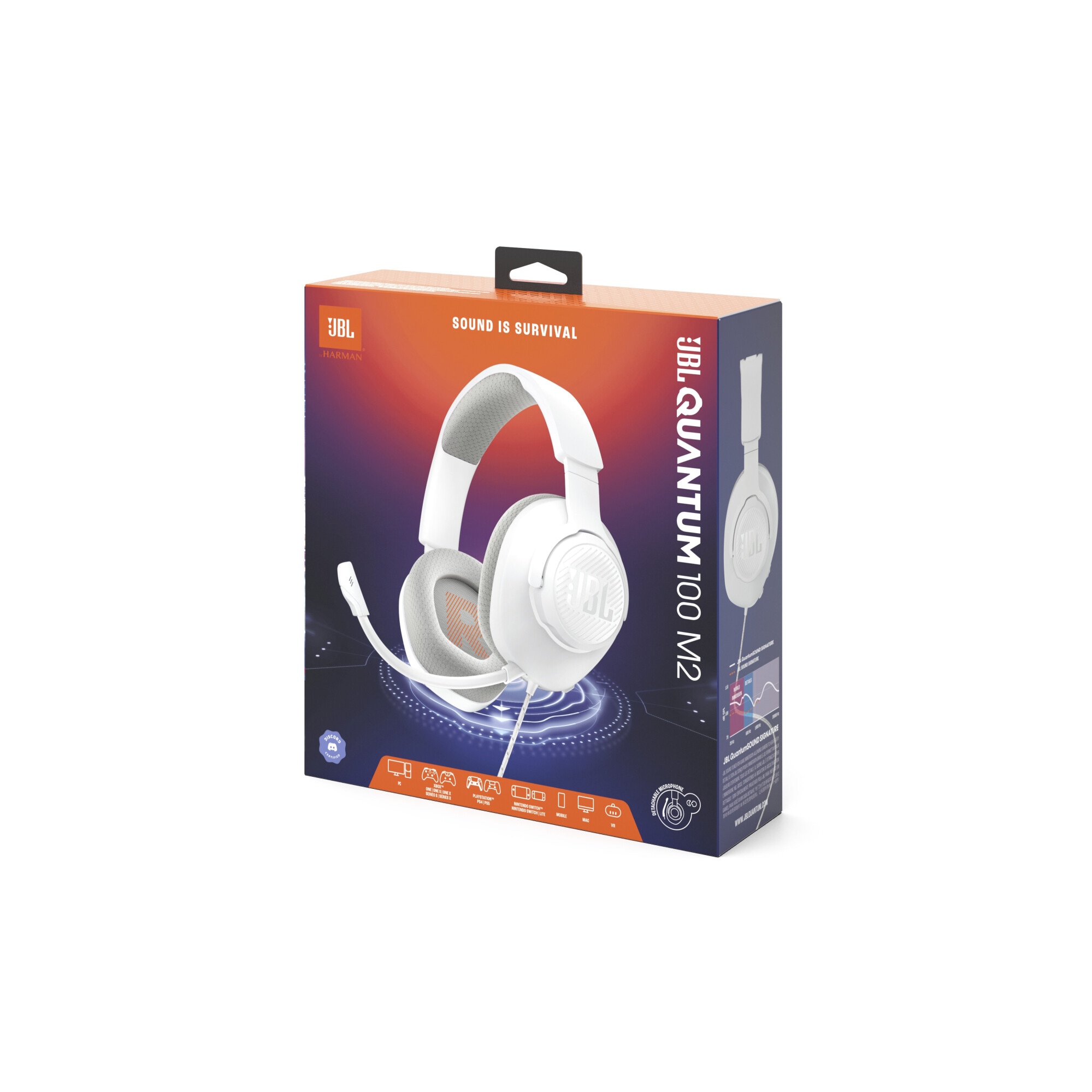 Casti gaming JBL Quantum 100M2, cu fir, microfon detasabil, alb - eMAG.ro