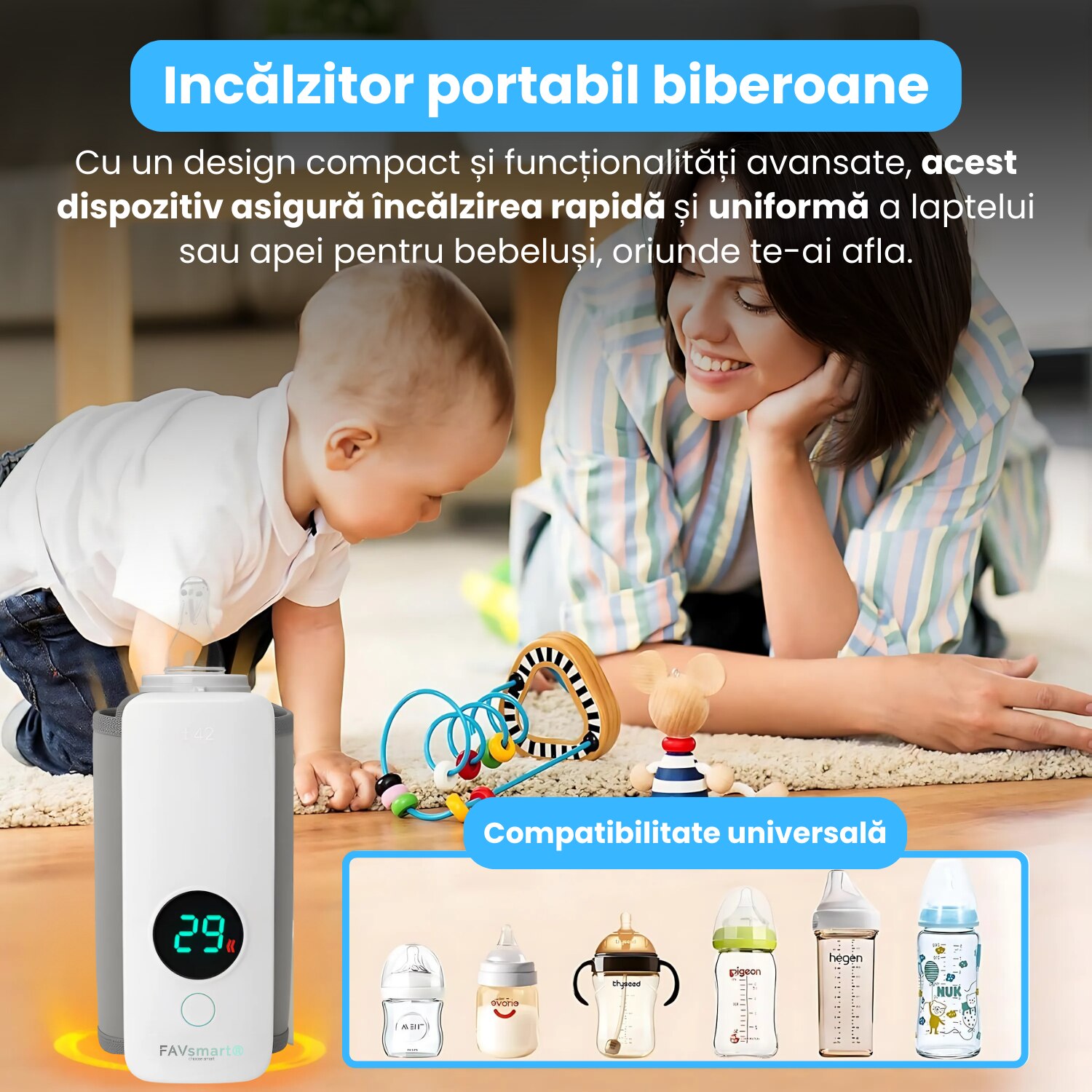 Incalzitor Portabil Biberoane FAVsmart® Pentru Bebelusi, Mentine ...