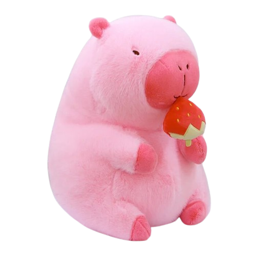 Jucarie capybara pufoasa VICTINY® 30 cm roz (capsunica cu sfoara se ...