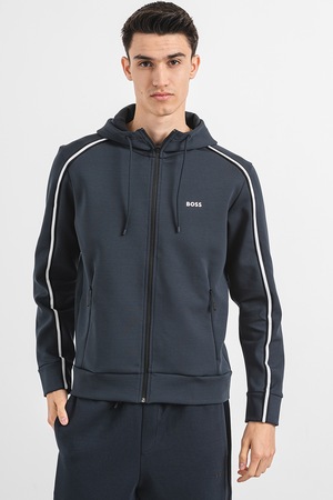 BOSS, Hanorac cu fermoar si logo, Gri antracit, S - eMAG.ro