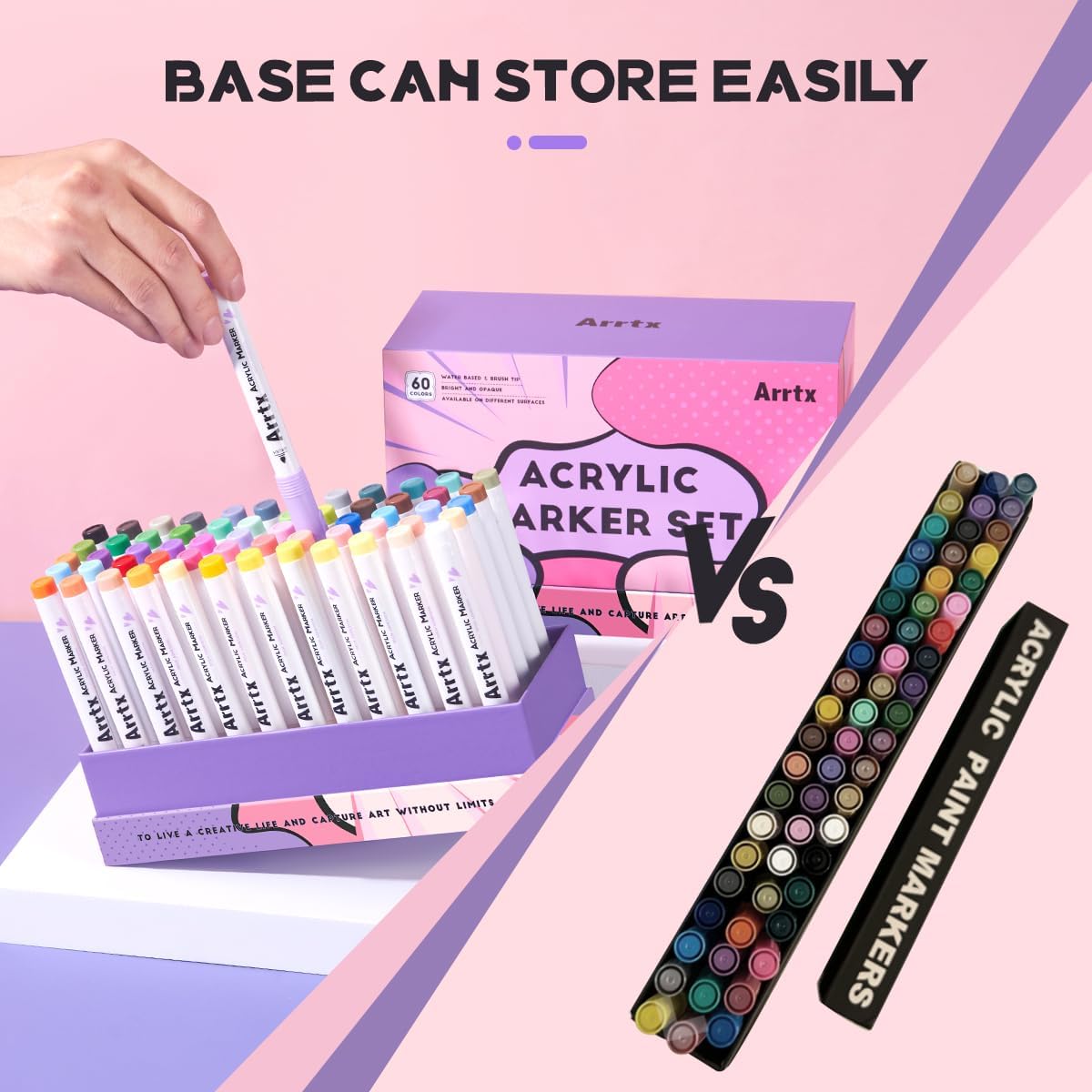 Set 60 Markere cu vopsea Acrilica Arrtx, pe Baza de Apa, din care 6 ...