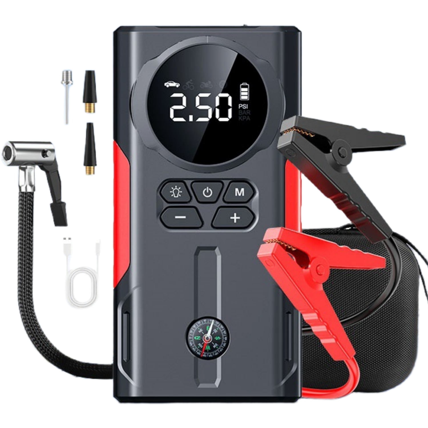 Starter auto si compresor aer 2-in-1, GOSTOCK®, Pentru motor 6L benzina ...