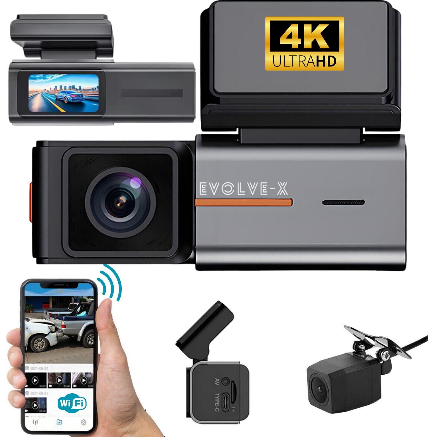 Camera Auto DVR Evolve-x® RVision X2, de bord, 4K Ultra HD 2160p, Wi-Fi ...