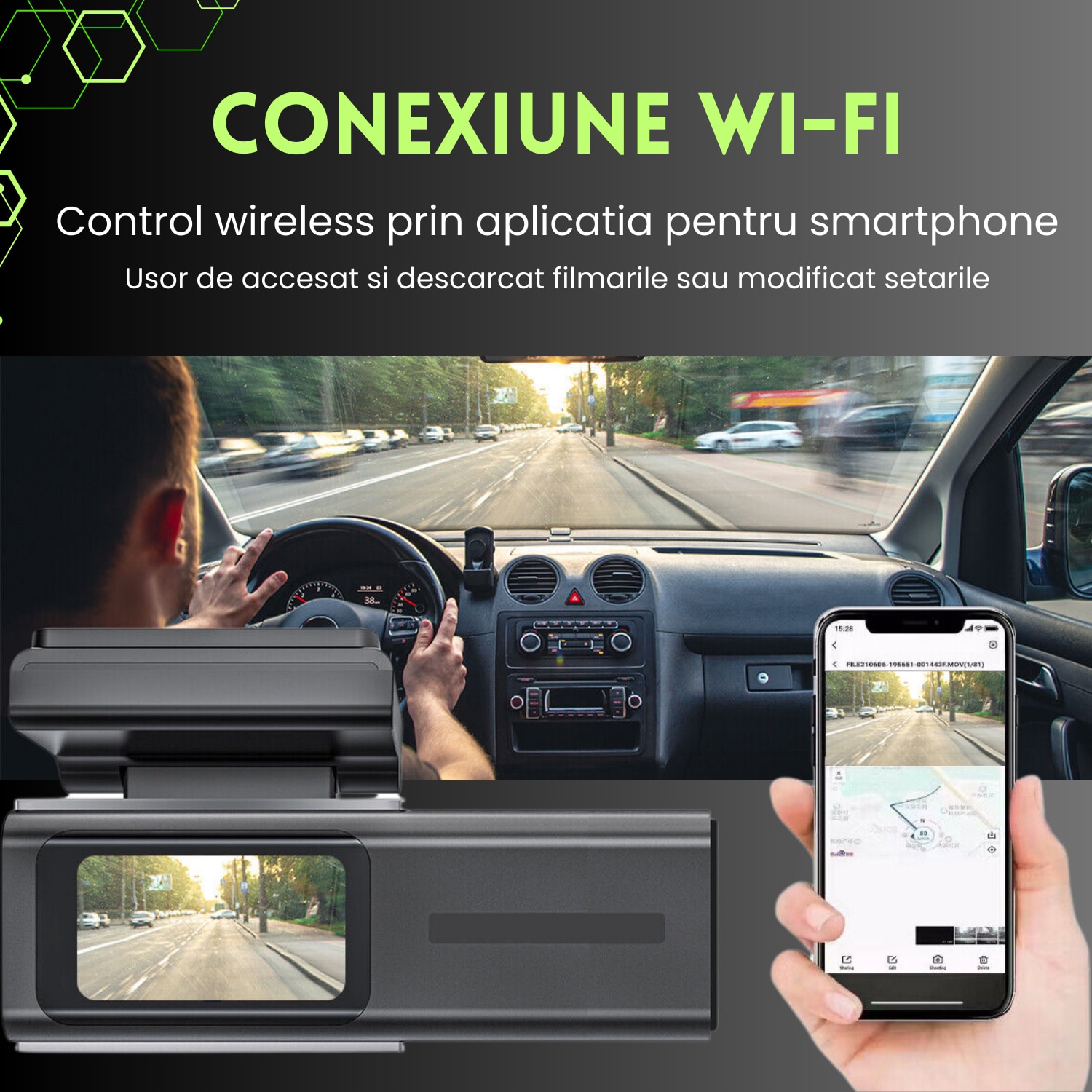 Camera Auto DVR Evolve-x® RVision X2, de bord, 4K Ultra HD 2160p, Wi-Fi ...