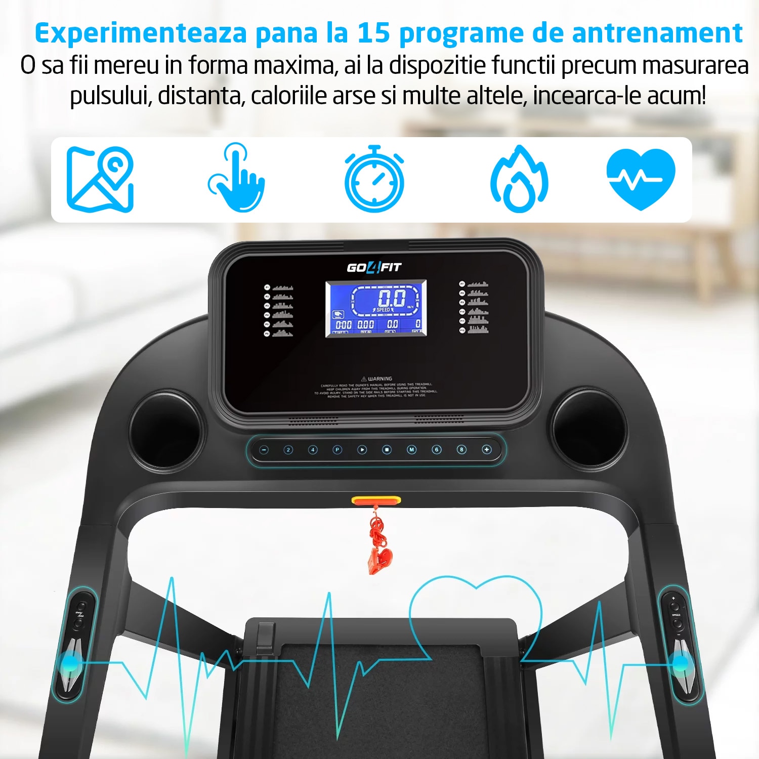 Banda de Alergat GO4FIT® Model FIT100, Viteza Maxima 16km/h, Motor 3 ...
