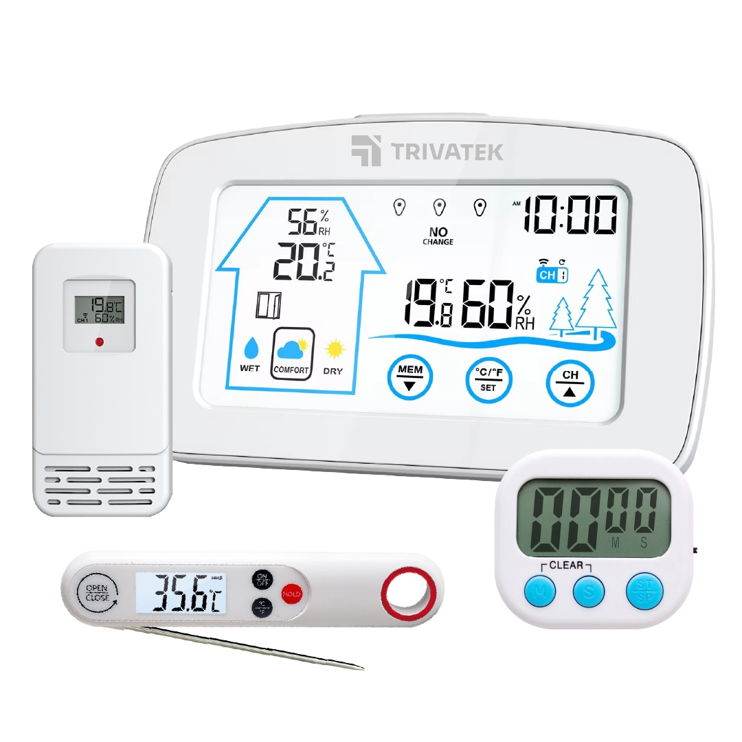 Termometru cu Higrometru de Camera si Exterior TRIVATEK™️, Ecran LCD cu ...
