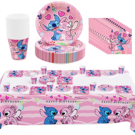 Set accesorii pentru petrecere, Lilo si Stitch, 10 persoane, roz - eMAG.ro
