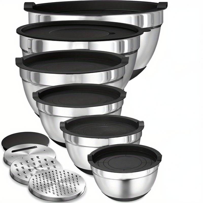 Set 6 Boluri Inox cu Capace, Baza Silicon Antiderapanta, Depozitare ...