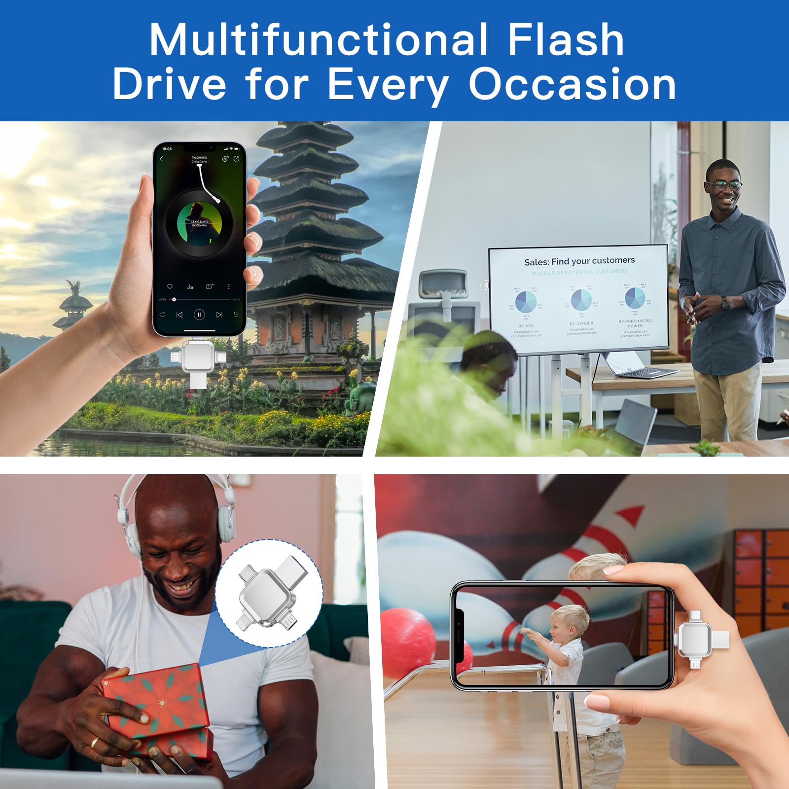 Stick memorie 1TB, multifunctional 4 in1, transfer rapid intre ...