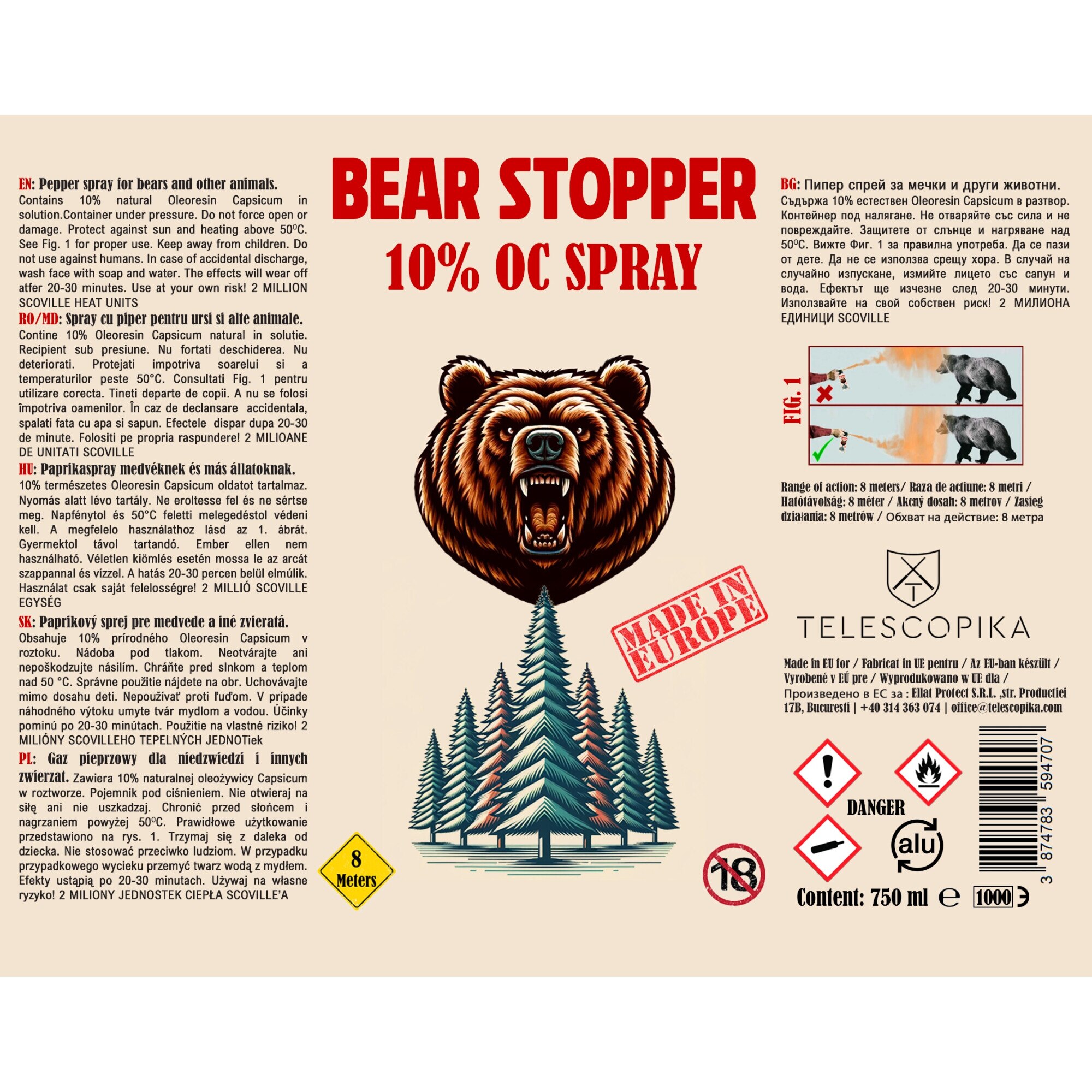 Spray anti-urs cu piper, pentru aparare impotriva ursilor, cainilor si ...