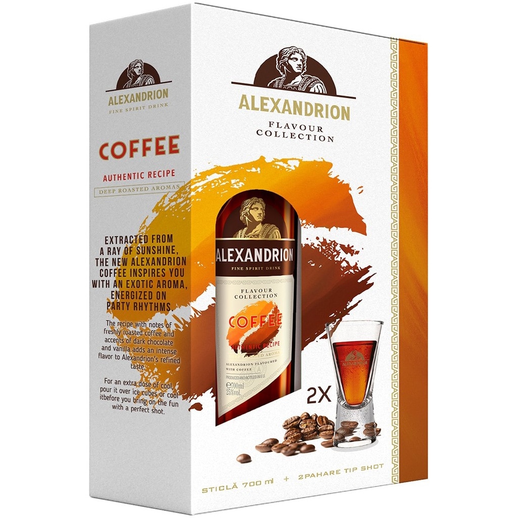 Brandy Alexandrion Coffee, 25%, 0.7l+ 2 pahare - eMAG.ro