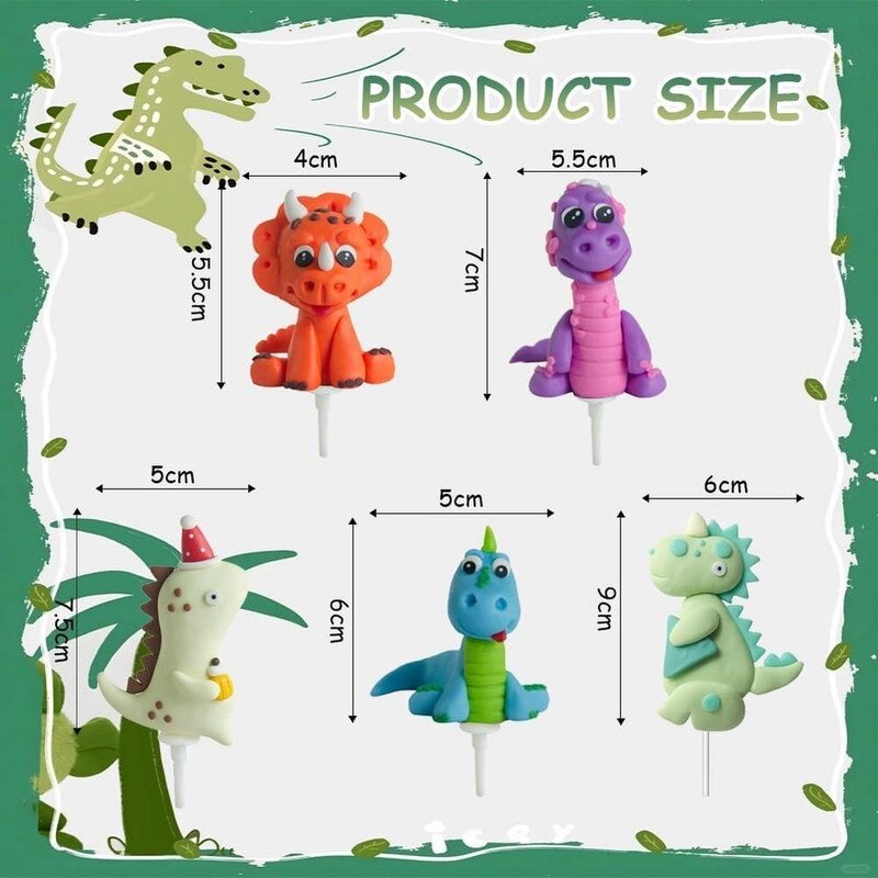 Set 5 decoratiuni tort dinozaur, PVC ecologic, multicolor, pentru ...