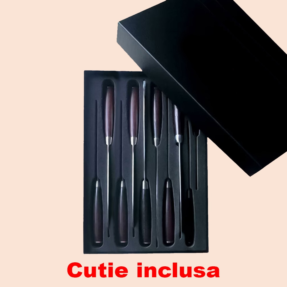 Set cutite profesionale, 10 piese, maner Deluxe Pakkawood, din otel ...