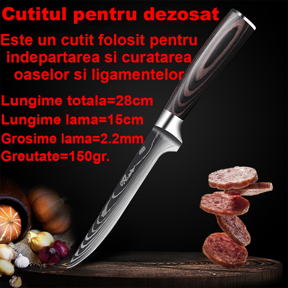 Set cutite profesionale, 5 piese, maner Deluxe Pakkawaood, din otel ...