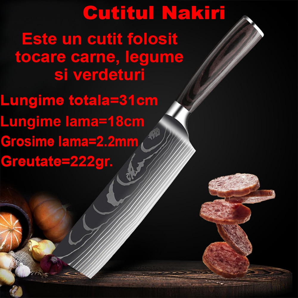 Set cutite profesionale, 5 piese, maner Deluxe Pakkawaood, din otel ...