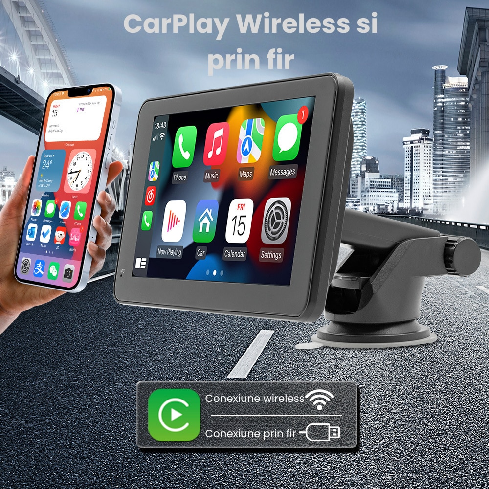 Navigatie Auto HASEPE cu Display 7 inch, CarPlay Wireless, Android Auto ...