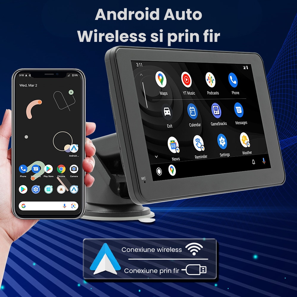 Navigatie Auto HASEPE cu Display 7 inch, CarPlay Wireless, Android Auto ...