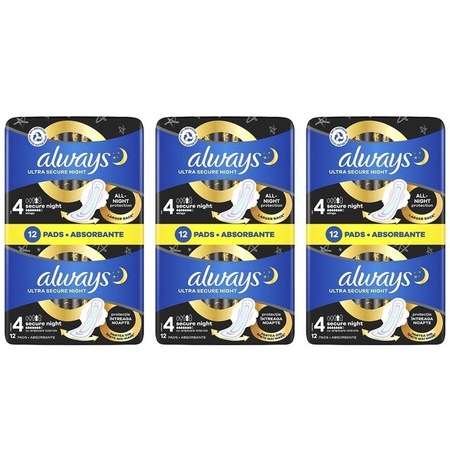 Set 3 x always absorbante 12buc ultra secure night absorbtie eficienta ...