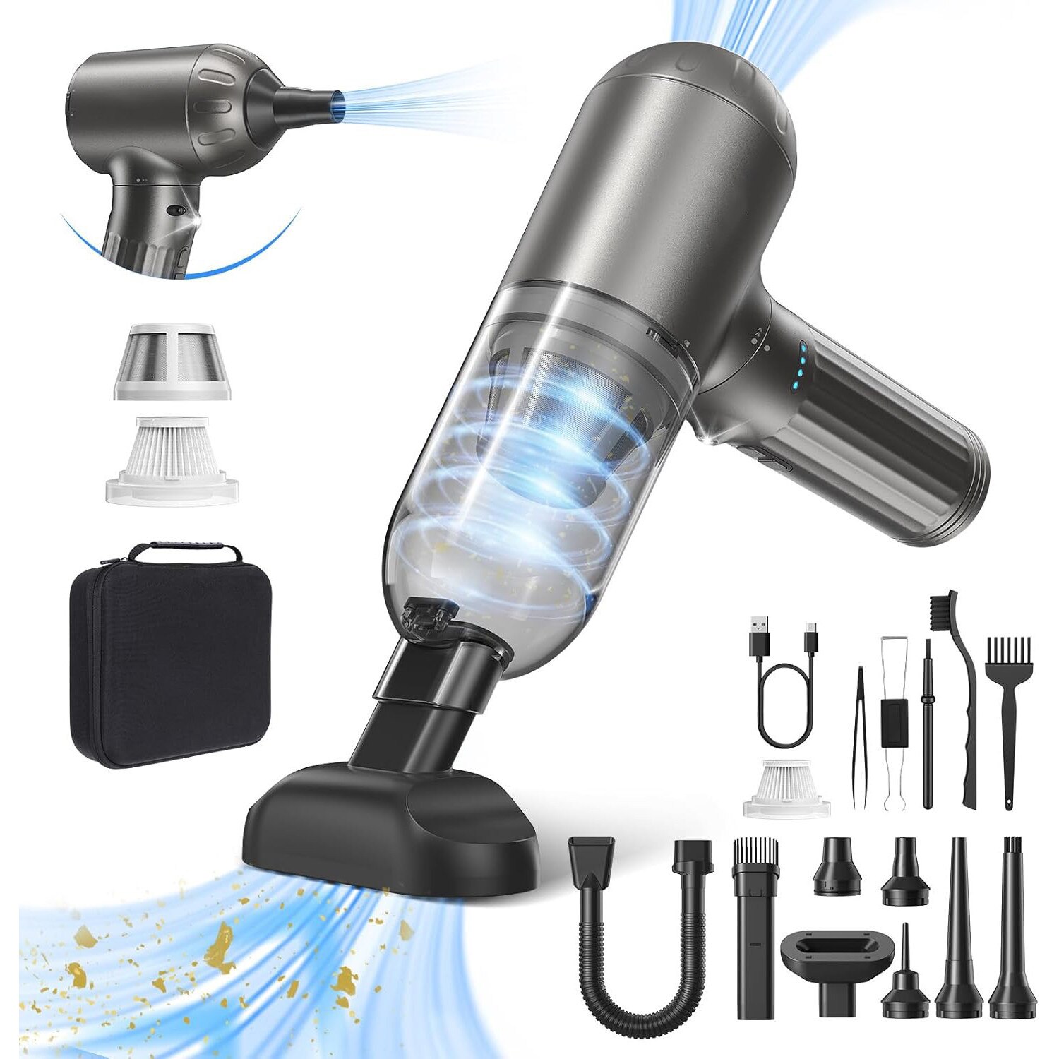 Suflanta Aer & Aspirator Portabil, Baterie 6000 mAh, 80000 RPM - eMAG.ro