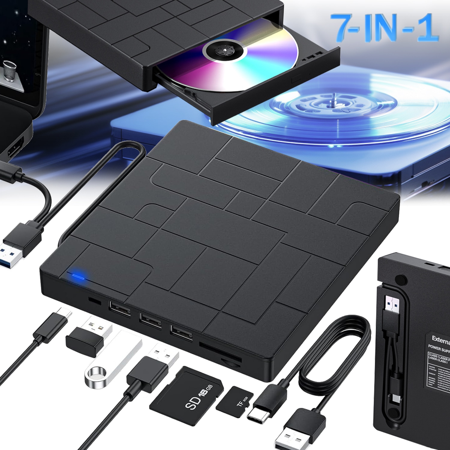 Unitate optica CD/DVD externa Slim, Puepoul, USB 3.0, CD, DVD +/-, RW ...