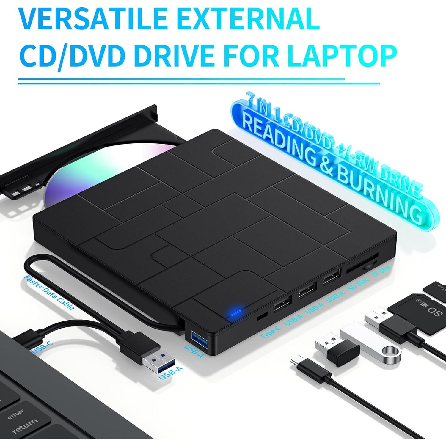Unitate optica CD/DVD externa Slim, Puepoul, USB 3.0, CD, DVD +/-, RW ...