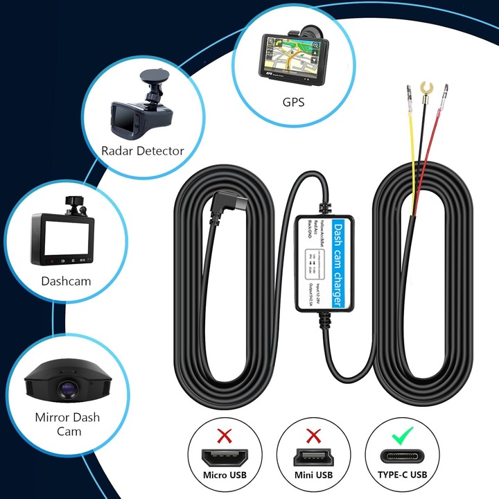 Kit de cabluri pentru camera de bord, Puepoul, Lungime cablu 3.5m, cu ...