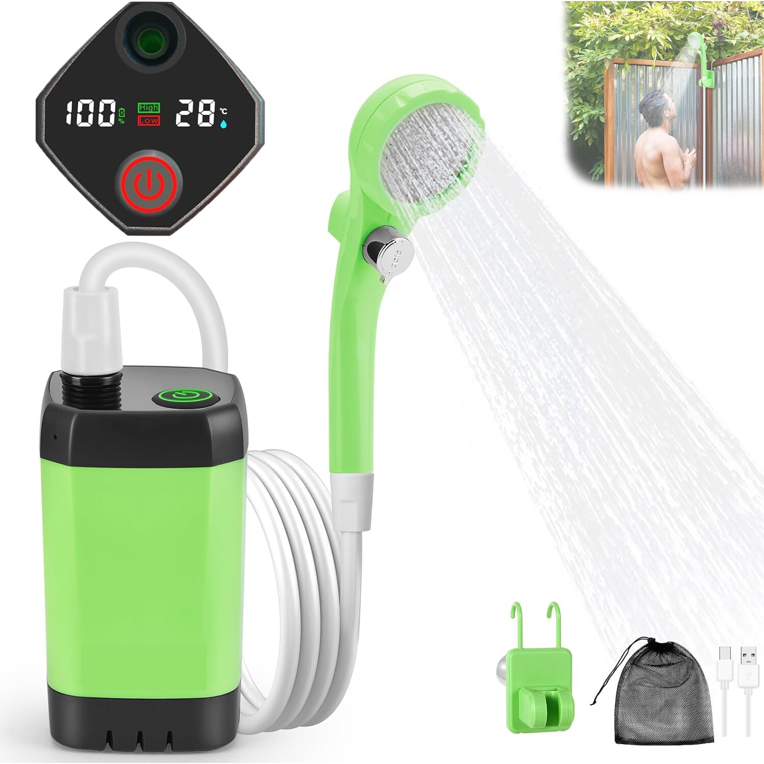 Dus portabil pentru camping, Portabil, eficient, 6000mAh, afisaj ...