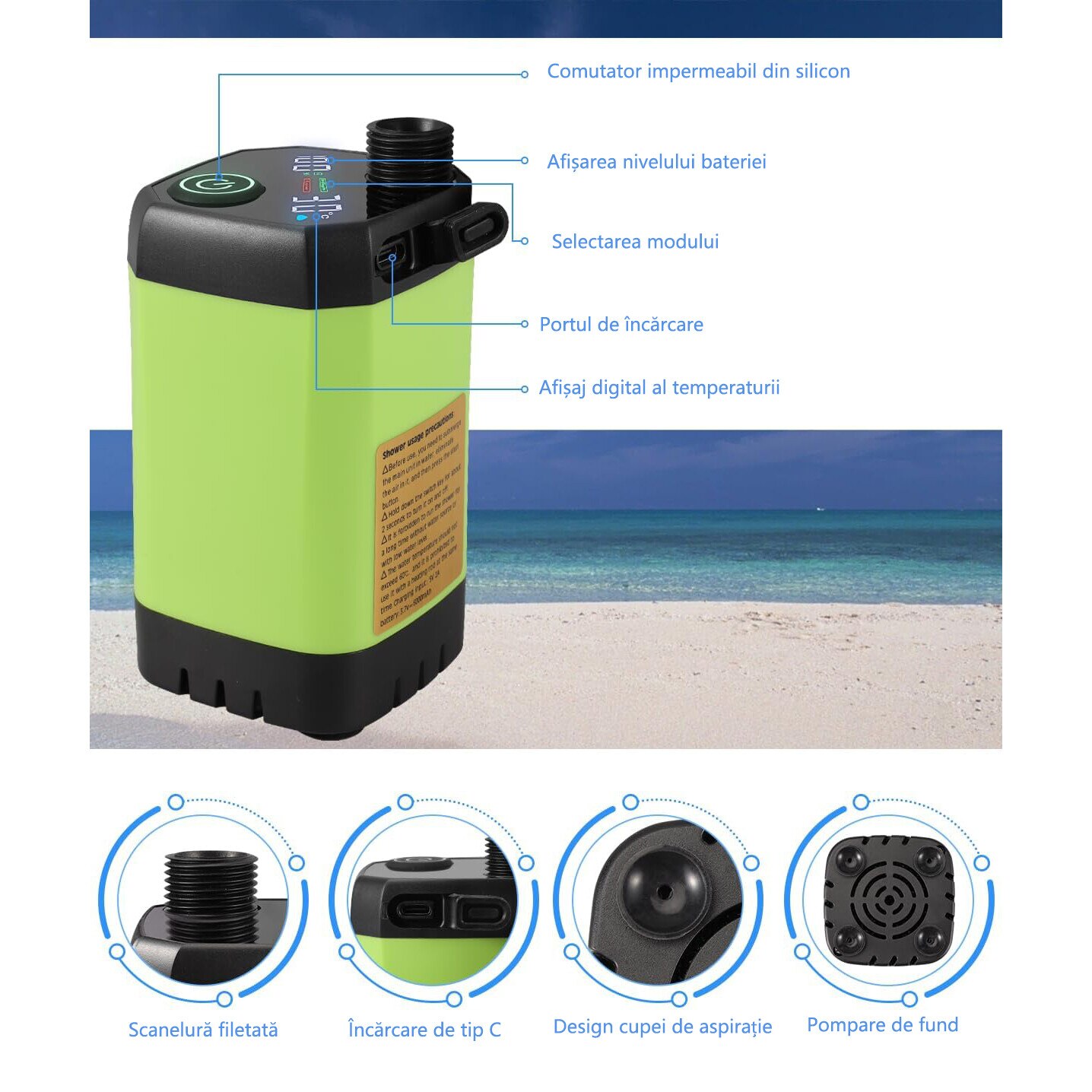 Dus portabil pentru camping, Portabil, eficient, 6000mAh, afisaj ...