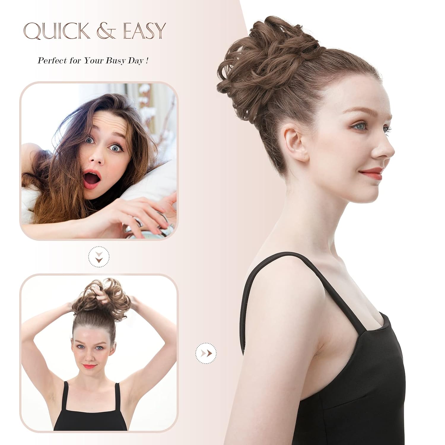 Accesoriu par, Extensie coc lejer ondulat, Sintetic, Maro inchis, 12 ...