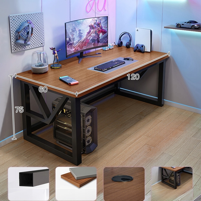 Birou gaming, cu raft, fag inchis, modern loft, industrial 120 cm BADU ...