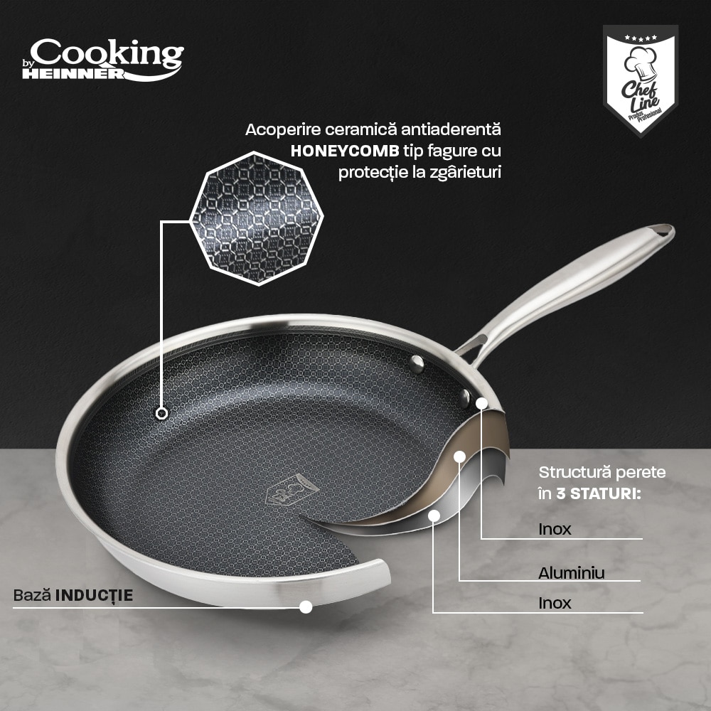 Tigaie Cooking by Heinner Titanium, 3 straturi, inox, inductie, 30 x 6 cm - eMAG.ro