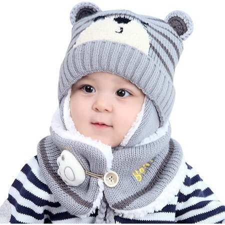 Set caciula copii cu fular pentru iarna, OEMG®, doua piese, Model in ...