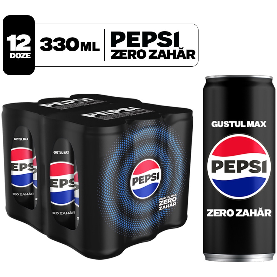 Pachet Pepsi Zero Zahar, Bautura Cola, Doza, 12x330ml - eMAG.ro