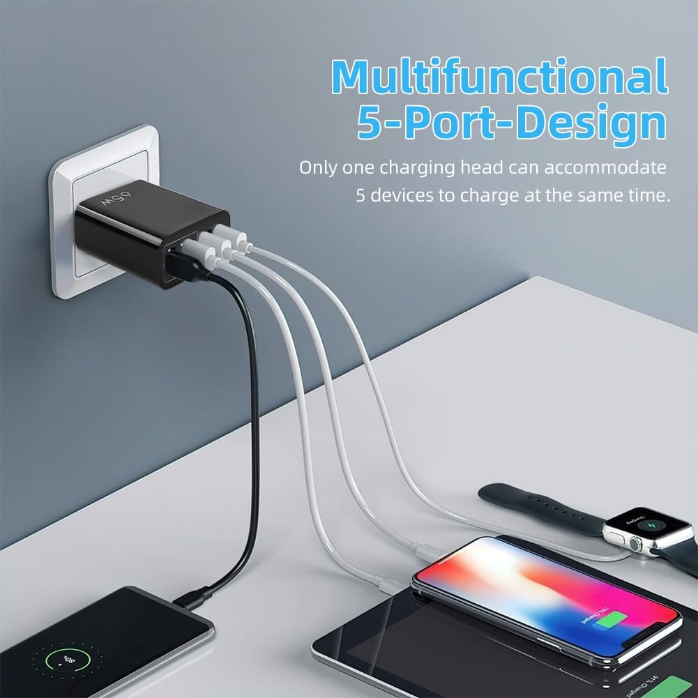 Incarcator retea, 5 porturi, 65W, 3 x USB, 2 x Type-C, Universal ...