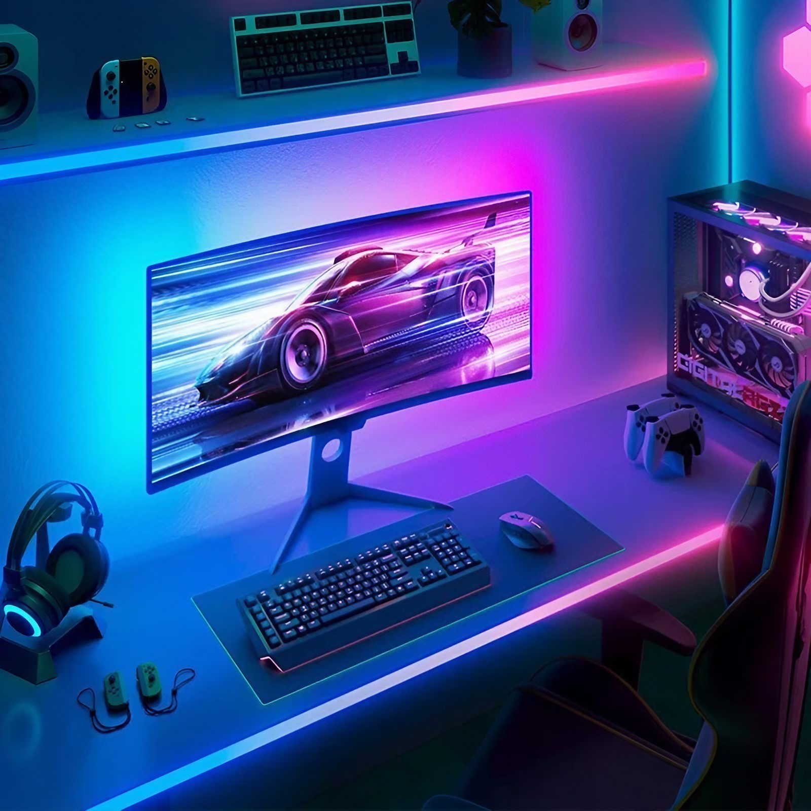 Banda led smart AxaCube® pentru monitor calculator de 34 inch, RGB ...