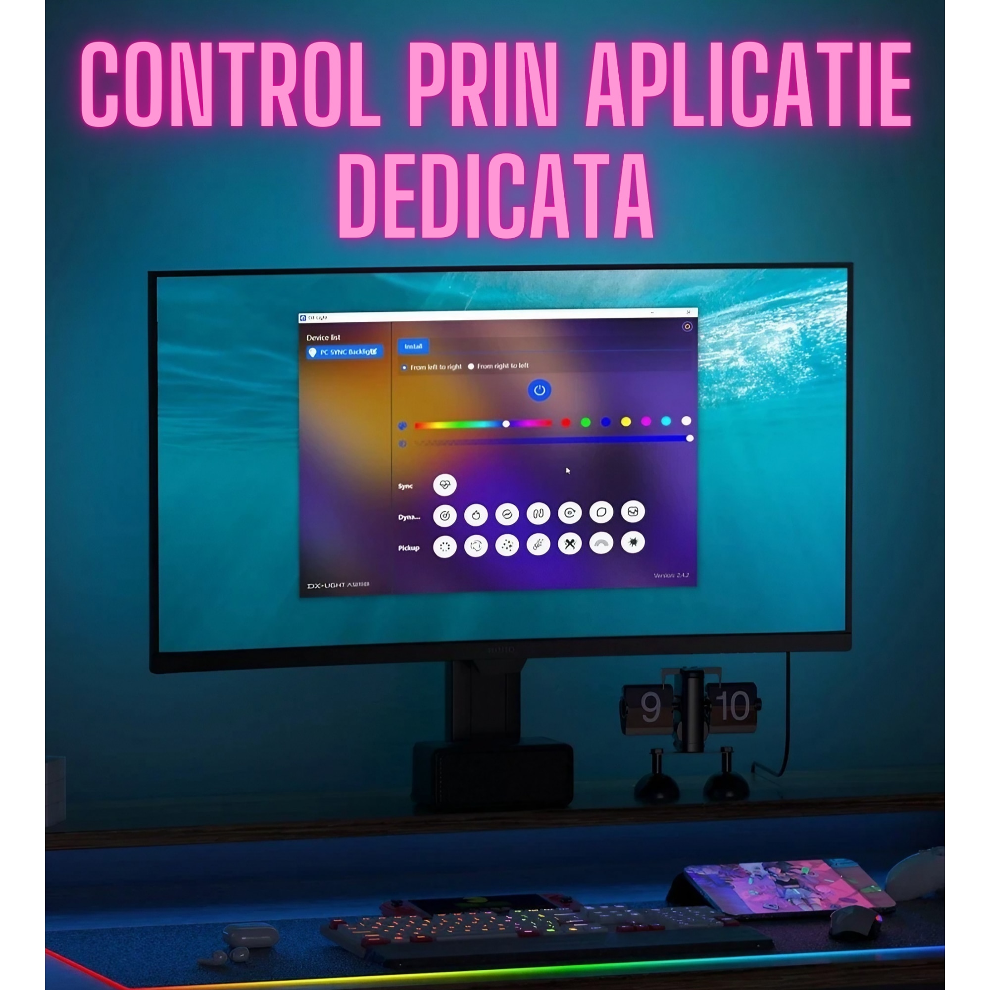 Banda led smart AxaCube® pentru monitor calculator de 27 inch, RGB ...