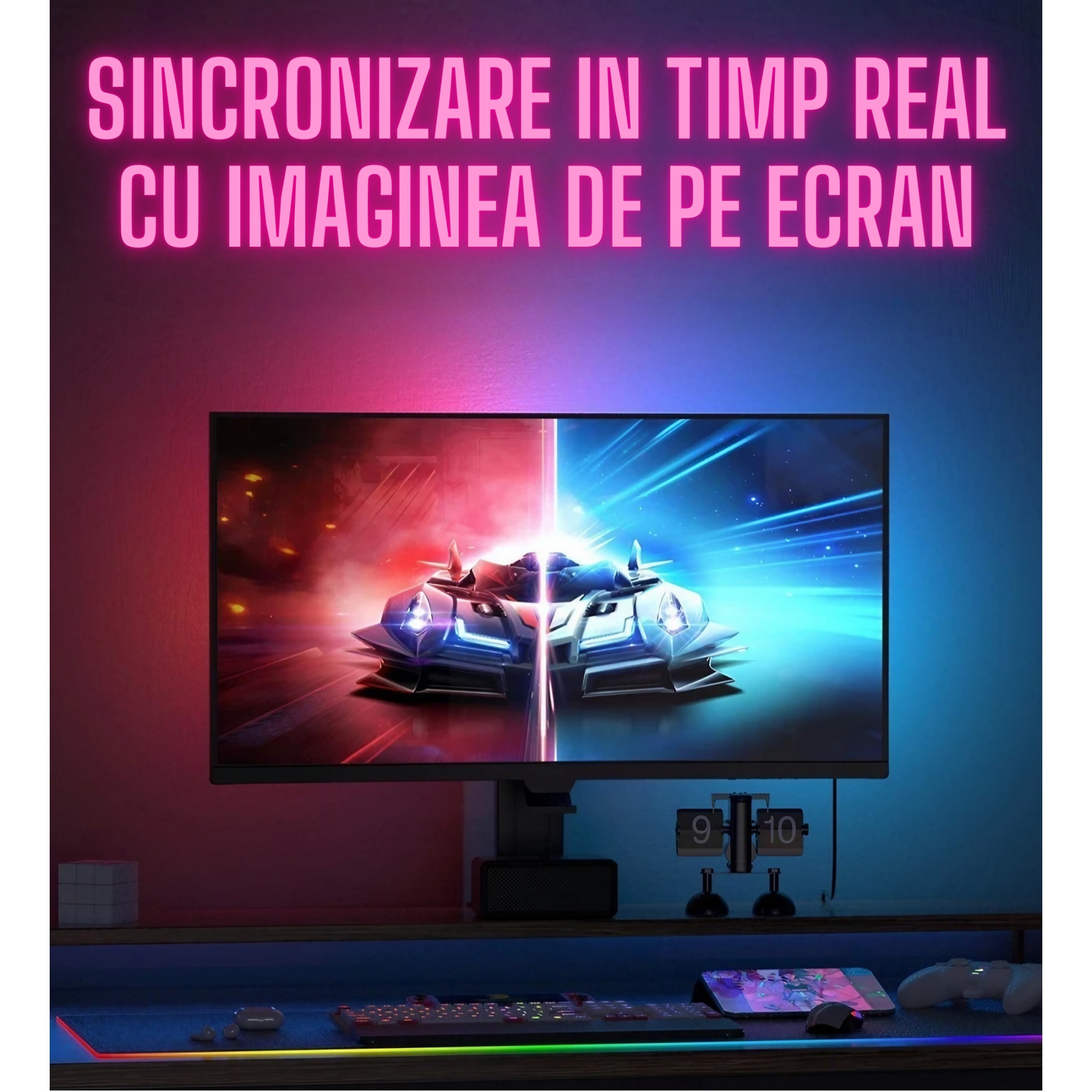 Banda led smart AxaCube® pentru monitor calculator de 34 inch, RGB ...