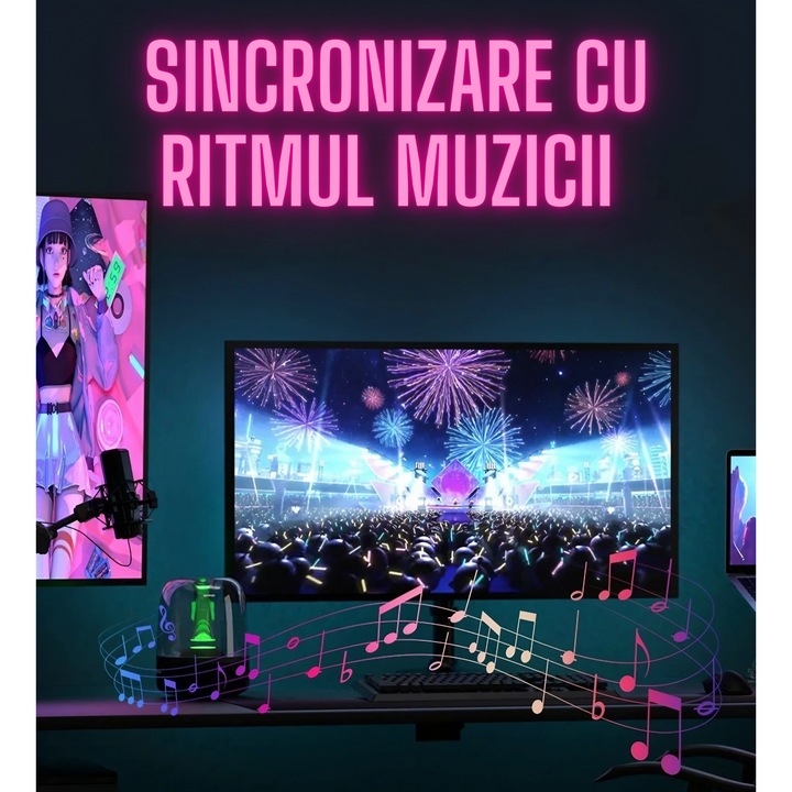 Banda led smart AxaCube® pentru monitor calculator de 24 inch, RGB ...