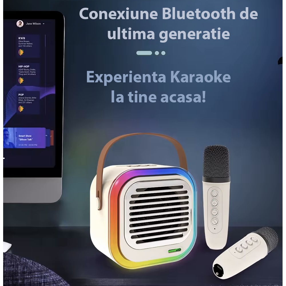 Set boxa portabila cu 2 microfoane, Wireless, Bluetooth V5.3, Karaoke ...