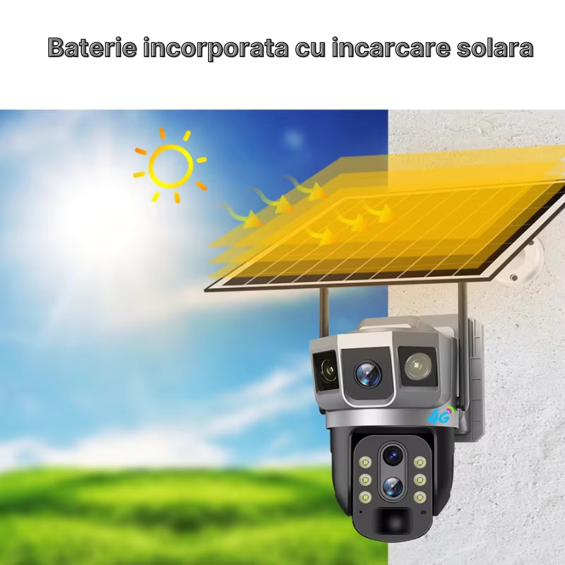 Camera de supraveghere cu panou solar MaGeCa, 4G, Cartela SIM, 4MP Full ...
