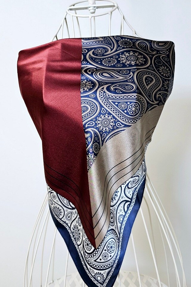 Esarfa din matase naturala, pentru dama, Burgundy, patrata, 66x66 cm ...