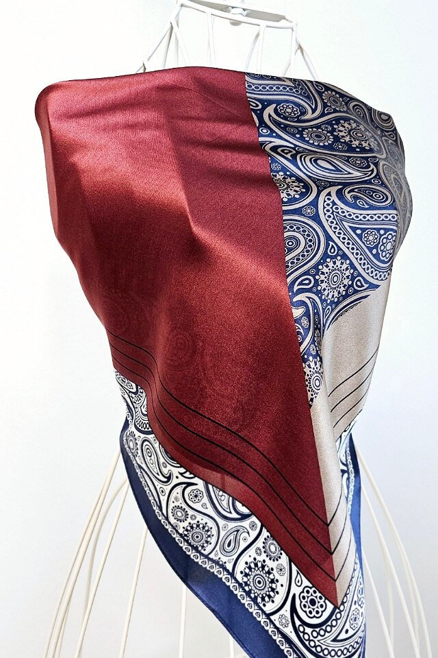 Esarfa din matase naturala, pentru dama, Burgundy, patrata, 66x66 cm ...